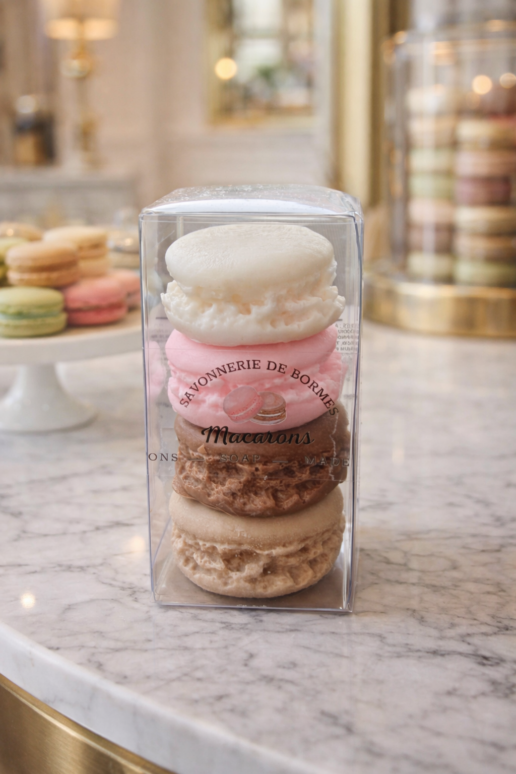 (Précommande) Coffret 4 savons macarons 30 g Coco caramel chocolat fra ...